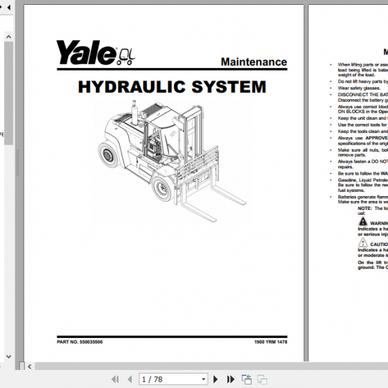 Yale Class 5 Internal Combustion Engine Trucks F876 (GDP80DC GDP120DC Europe) Service Manual