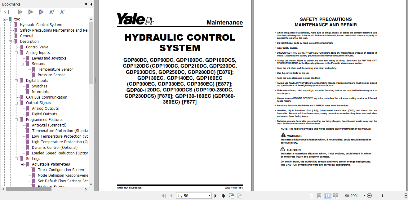 Yale Class 5 Internal Combustion Engine Trucks F877 (GDP300EC GDP360EC) Service Manual