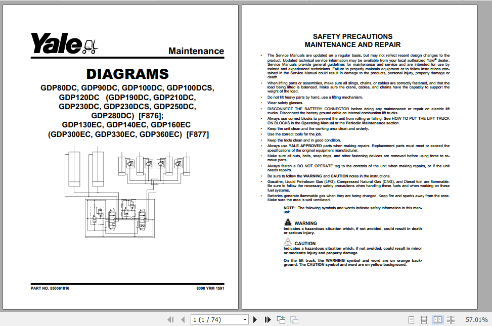 Yale Class 5 Internal Combustion Engine Trucks F877 (GDP300EC GDP360EC) Service Manual