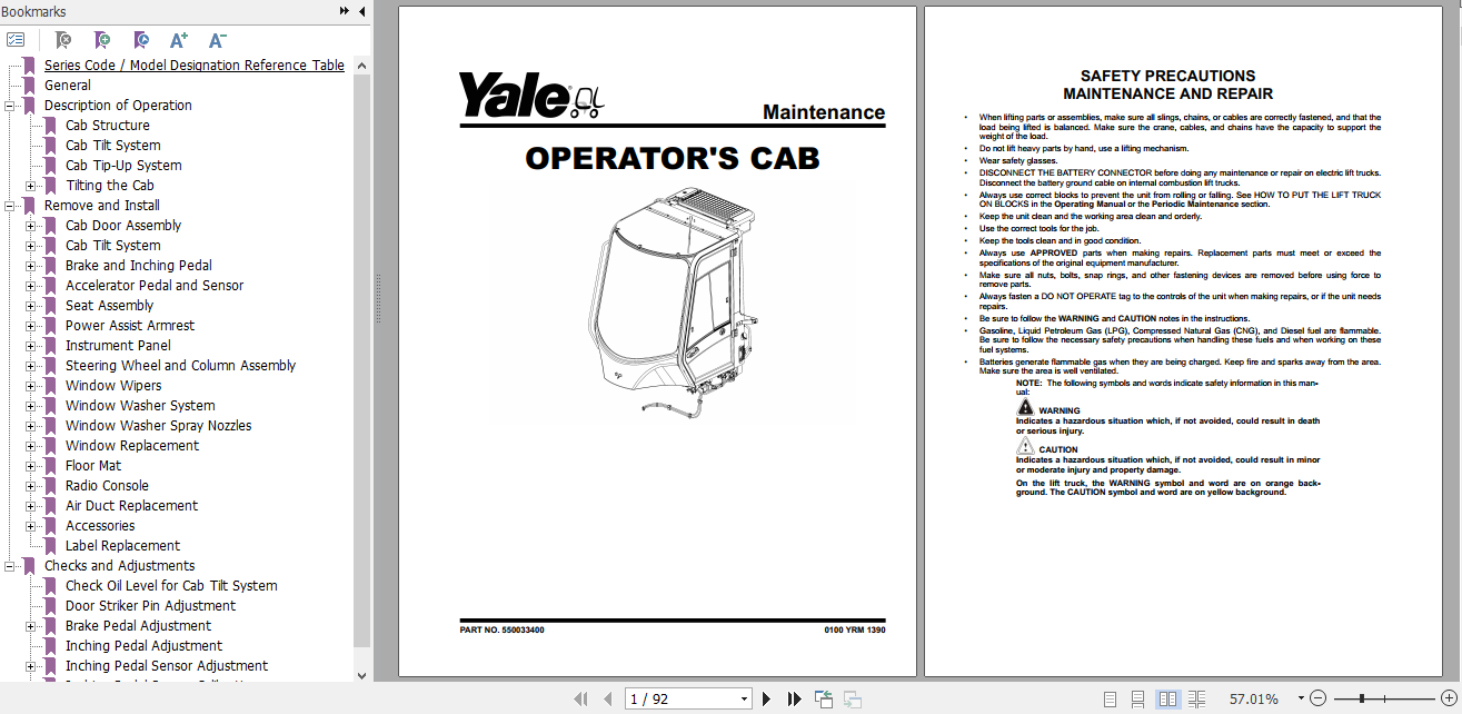 Yale Class 5 Internal Combustion Engine Trucks F877 (GDP300EC GDP360EC) Service Manual
