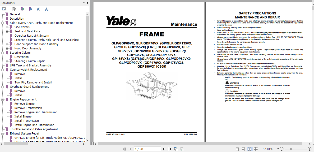 Yale Class 5 Internal Combustion Engine Trucks F878 (GPGLPGDP135-155VX ...
