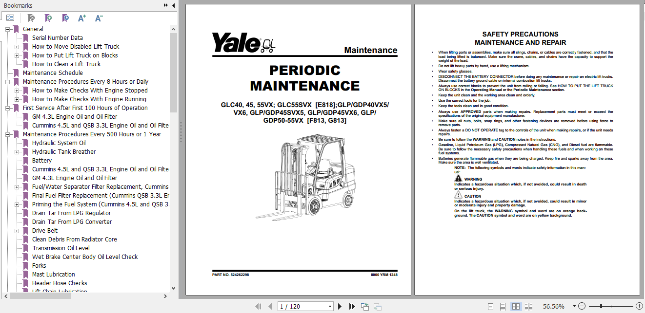 Yale Class 5 Internal Combustion Engine Trucks G813 (GLPGDP40VX5 55VX Europe) Service Manual