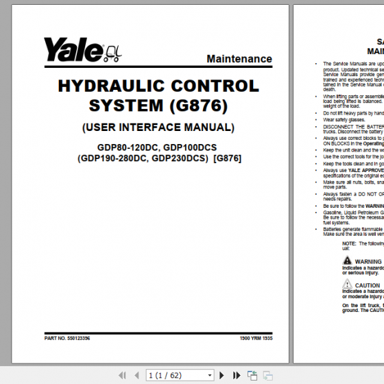 Yale Class 5 Internal Combustion Engine Trucks G877 (GDP130EC GDP160EC Europe) Service Manual