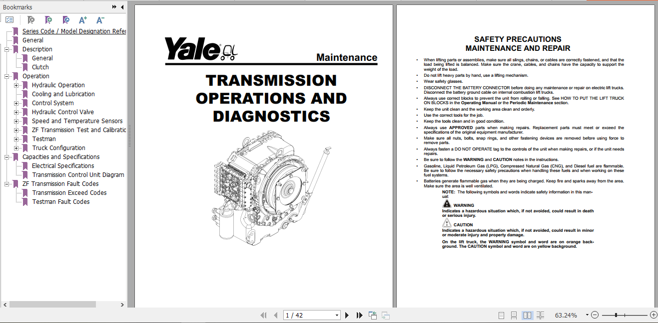 Yale Class 5 Internal Combustion Engine Trucks G876 (GDP80DC GDP120DC Europe) Service Manual