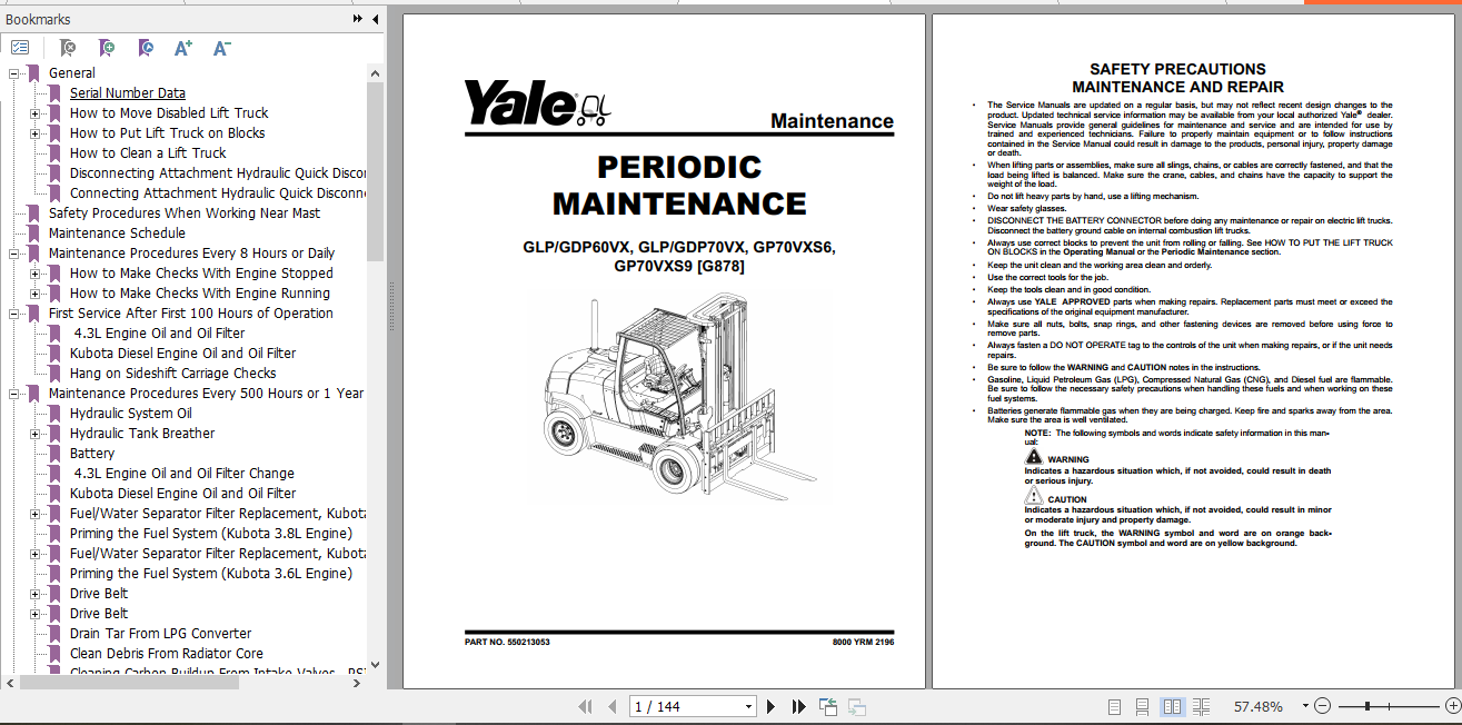 Yale Class 5 Internal Combustion Engine Trucks G877 (GDP300EC GDP360EC) Service Manual