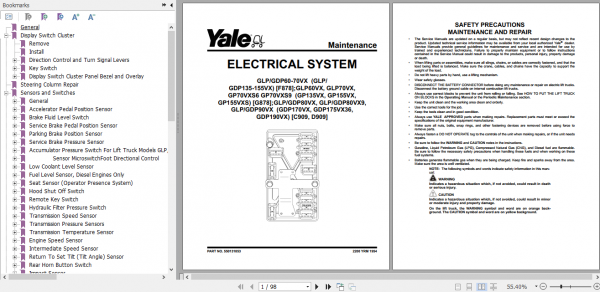 Yale Class 5 Internal Combustion Engine Trucks G877 (GDP300EC GDP360EC) Service Manual