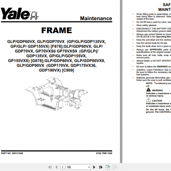 Yale Class 5 Internal Combustion Engine Trucks H813 (GLPGDP40VX5 55VX Europe) Service Manual ...