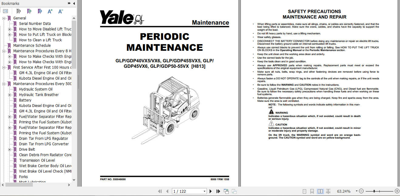 Yale Class 5 Internal Combustion Engine Trucks H813 (GLPGDP40VX5 55VX Europe) Service Manual