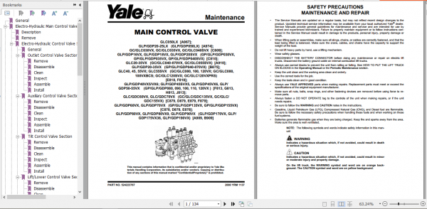 Yale Class 5 Internal Combustion Engine Trucks H813 (GPGLPGDP080 090 100 110 120VX) Service Manual