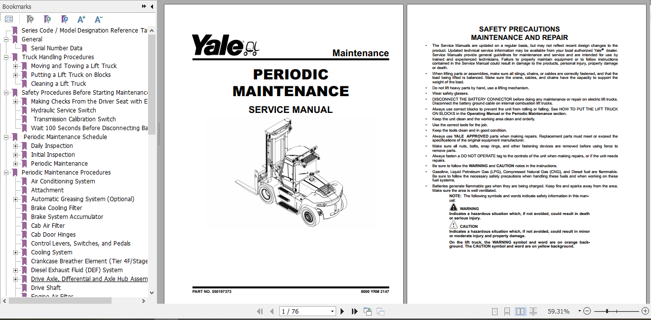 Yale Class 5 Internal Combustion Engine Trucks H877 (GDP300EC GDP360EC) Service Manual