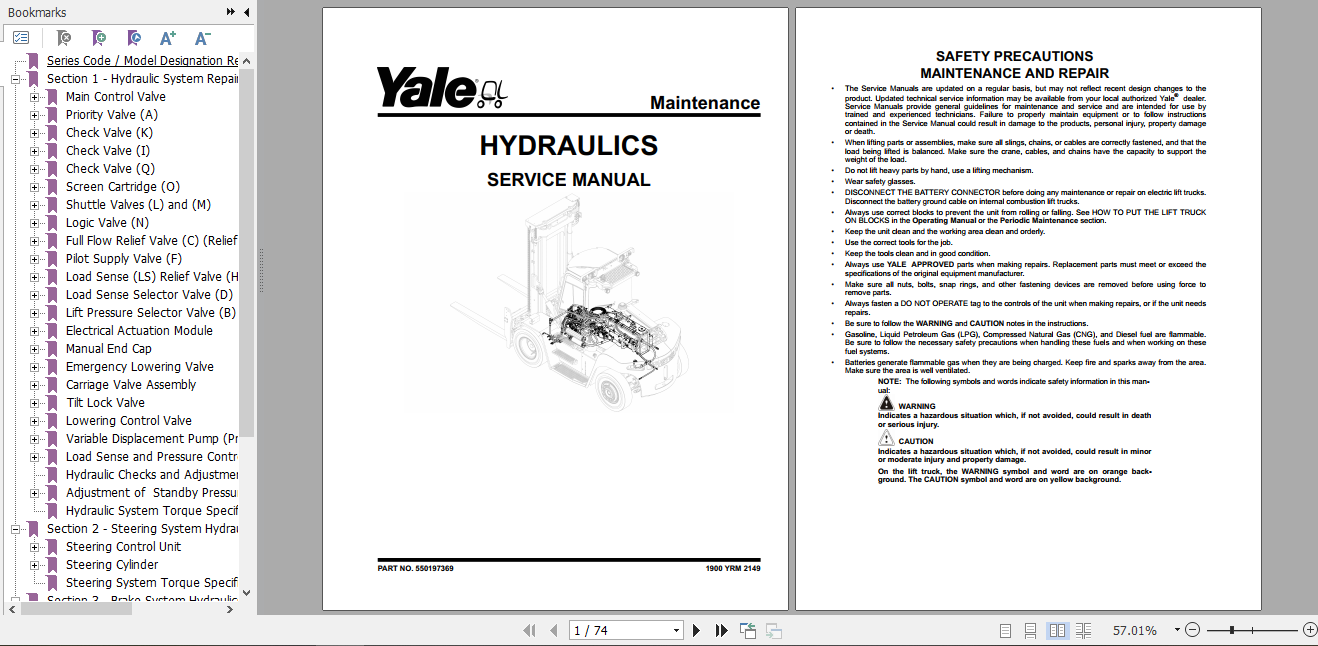 Yale Class 5 Internal Combustion Engine Trucks H877 (GDP300EC GDP360EC) Service Manual