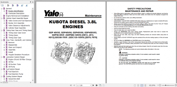 Yale Class 5 Internal Combustion Engine Trucks J813 (GLPGDP40VX5 55VX Europe) Service Manual