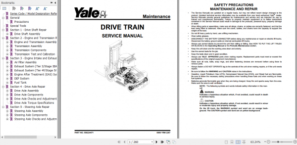 Yale Class 5 Internal Combustion Engine Trucks J876 (GDP80DF GDP120DF Europe) Service Manual