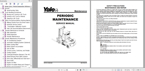 Yale Class 5 Internal Combustion Engine Trucks J876 (GDP80DF GDP120DF Europe) Service Manual