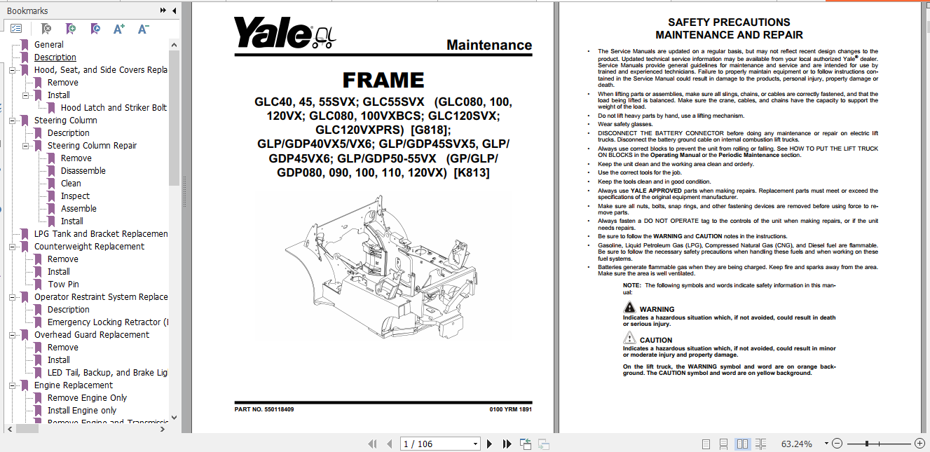 Yale Class 5 Internal Combustion Engine Trucks K813 (GPGLPGDP80-120VX)) Service Manual