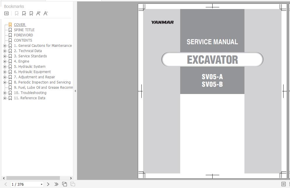 Yanmar Crawler Excavators SV05-A SV05-B Service Manuals EN PDF