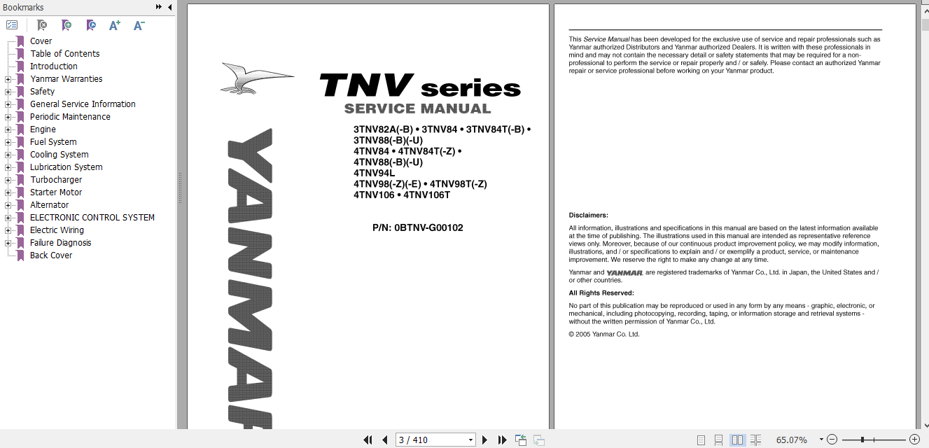 Yanmar Engine 94 TNV Series Service Manual