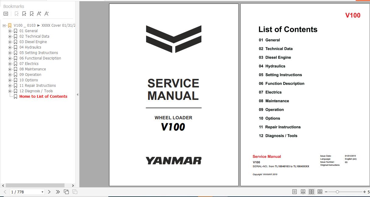 Yanmar Wheeled Loader V100 Service Manuals EN PDF