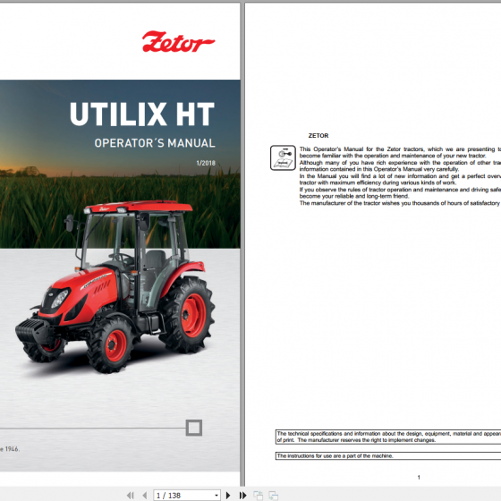 Zetor Tractor Utilix HT 45 55 (2019) Operator's Manual