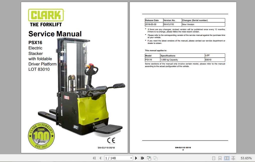 Clark Electric Stacker PSX16 Service Manual_LOT 83010