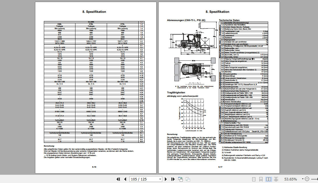 Clark Forklift C40 - C80D900 German Operator Manual_8160520