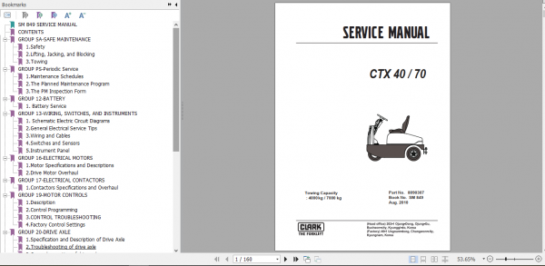 Clark Forklift CTX 40 70 Service Manual_SM 849