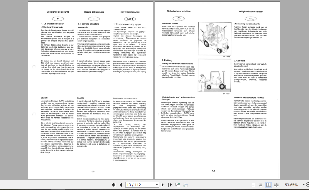 Clark Forklift GPM12-20H German Operator Manual