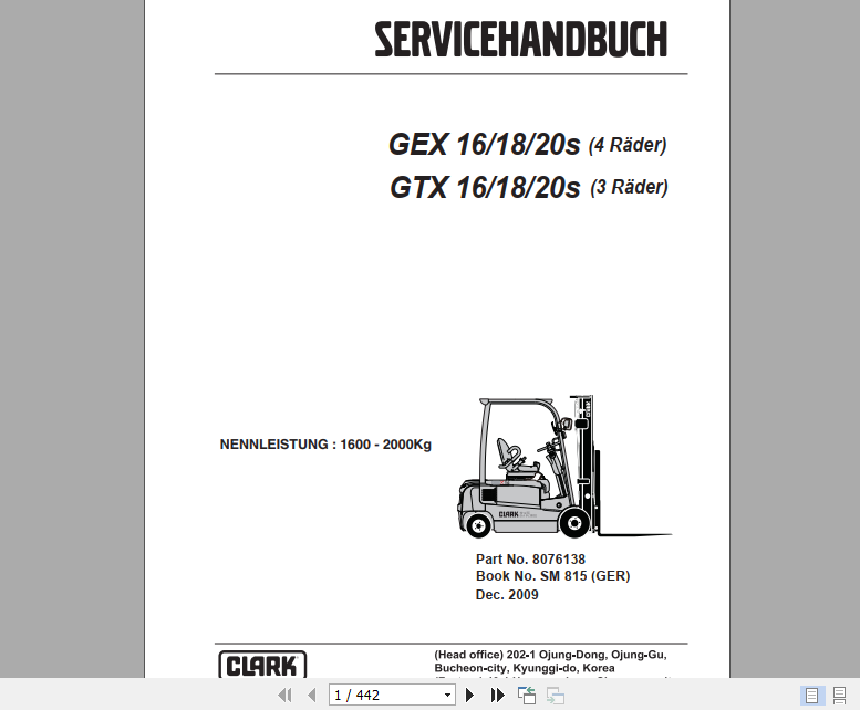 Clark Forklift German GTX GEX16 18 20s Service Manual_8076138