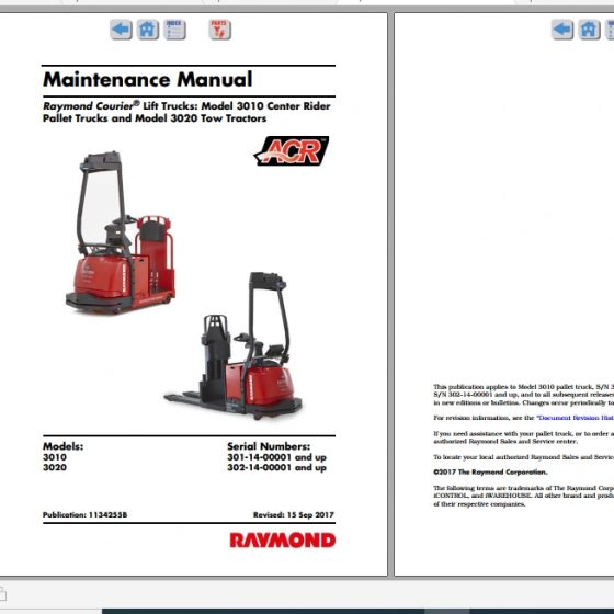 Raymond EASi Pacer Lift Truck R30 R35 R40 R50 Schematics, Maintenance ...