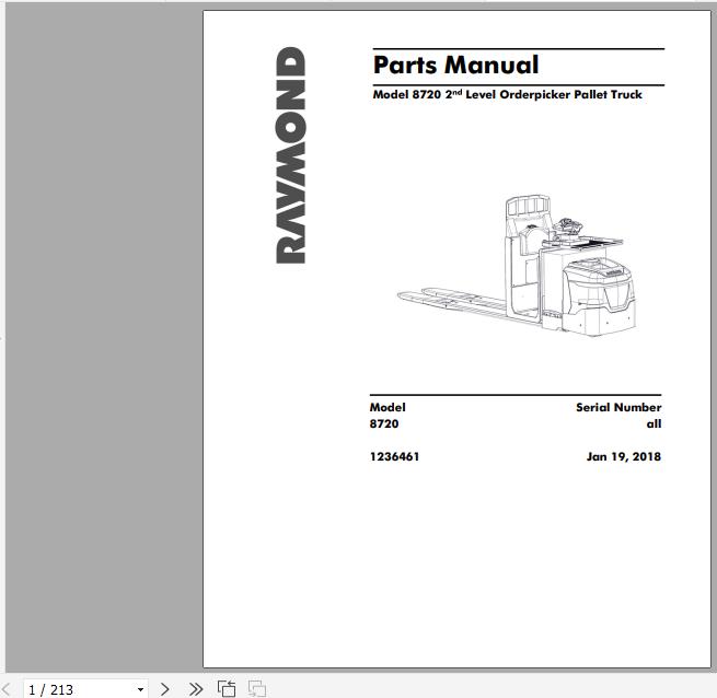 Raymond Order Picker Pallet Truck 8720 Schematic, Maintenance & Parts ...
