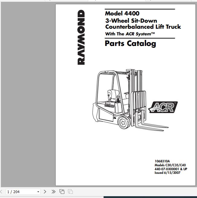 Raymond Reach-Fork Truck 7400 7420 7440 Schematics, Maintenance & Parts ...