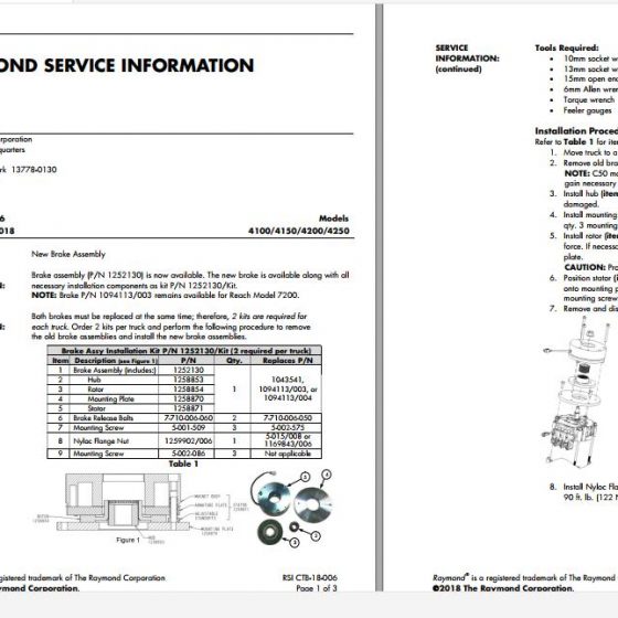 Raymond Stand-Up Counterbalanced Lift Truck 4150 4250 Schematics ...