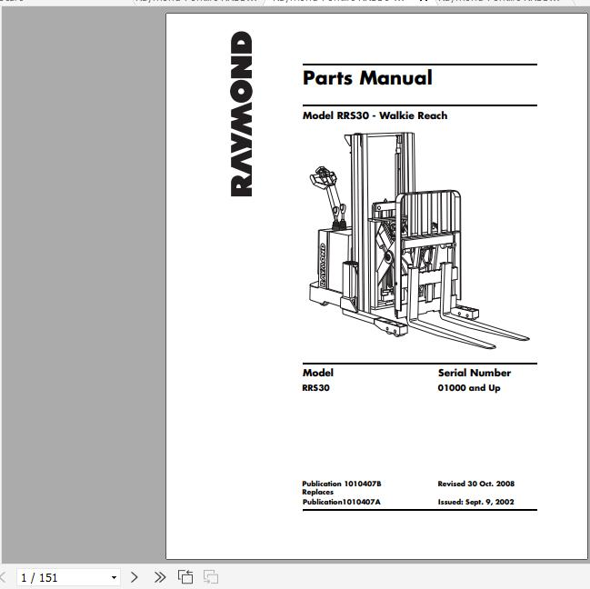 Raymond Walkie Reach RRS30 Schematics, Maintenance & Parts Manual