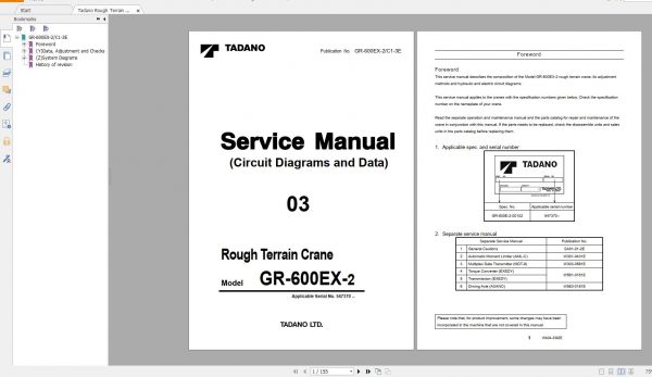 Tadano Rough Terrain Crane GR-600EX-2 Service Manual Circuit Diagram ...