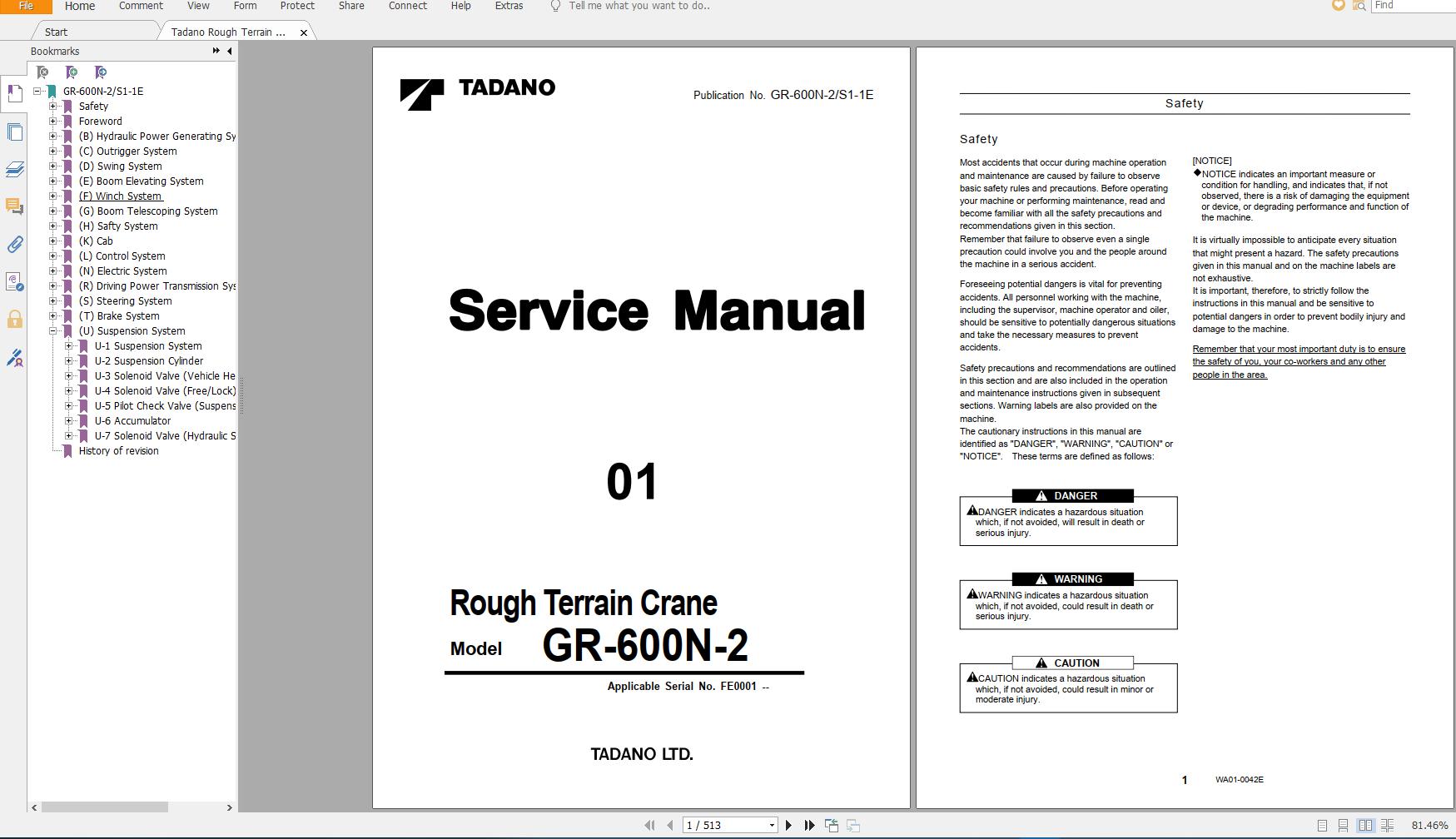 Tadano Rough Terrain Crane GR-600EX-2 Service Manual Circuit Diagram ...