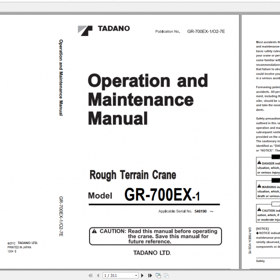 Tadano Rough Terrain Crane GR-700EX-1 GR-700E-1-00216 Operation ...