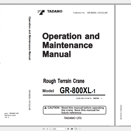 Tadano Rough Terrain Crane GR-800EX-2 GR-800E-2-00302 Operation ...