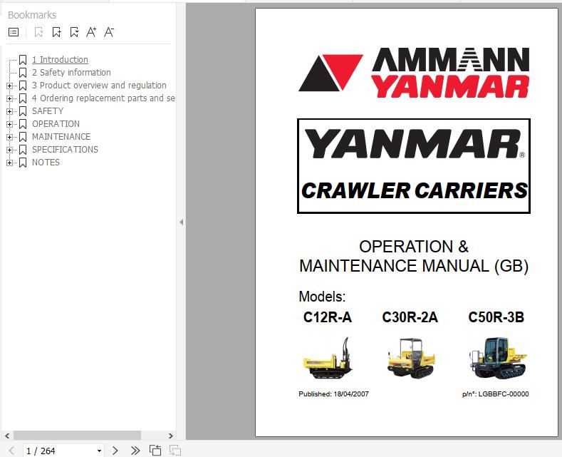 Yanmar Crawler Carriers C12R-A C30R-2A C50R-3B Operation & Maintenance ...