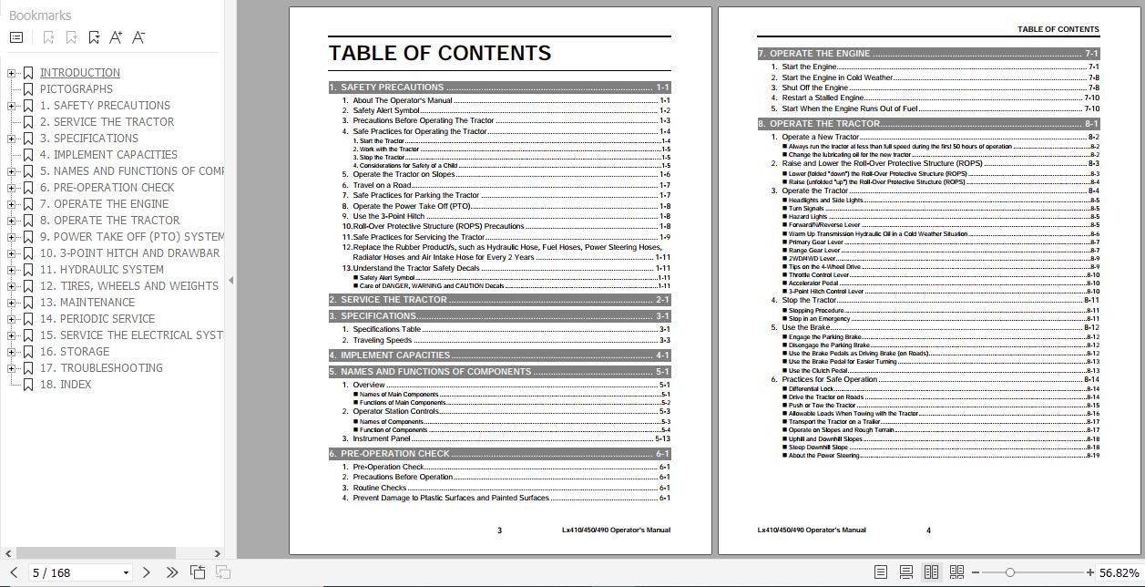 Yanmar Compact Tractor Lx410 Lx450 Lx490 Operator's Manual 0A042-U00400