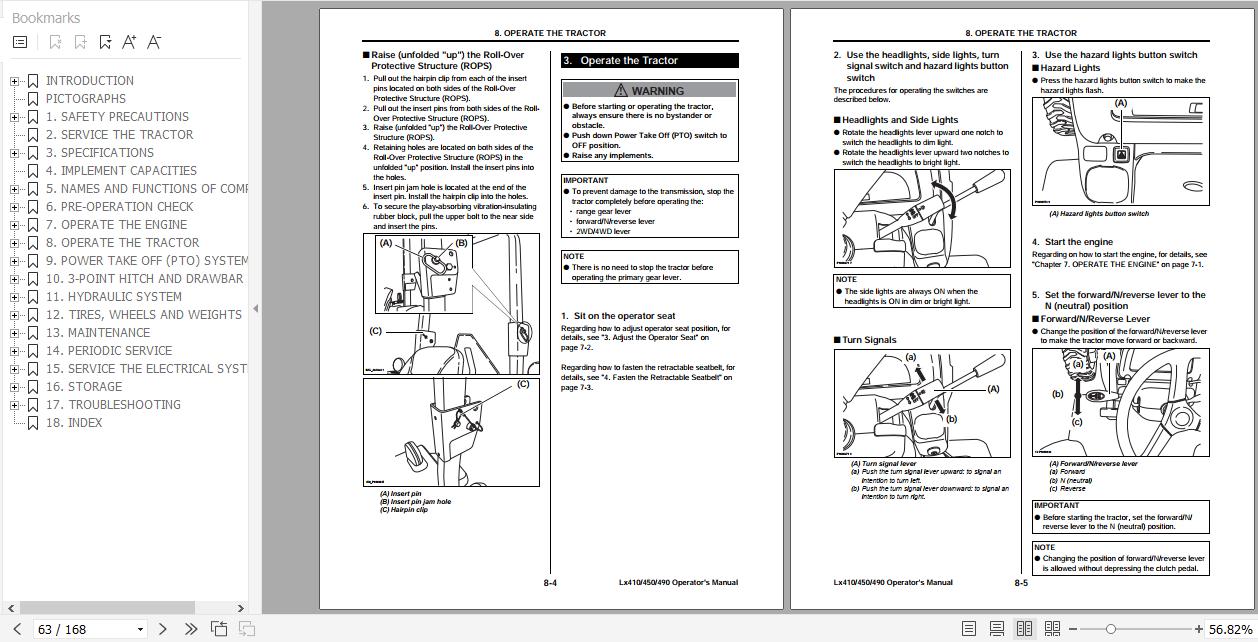 Yanmar Compact Tractor Lx410 Lx450 Lx490 Operator's Manual 0A042-U00400