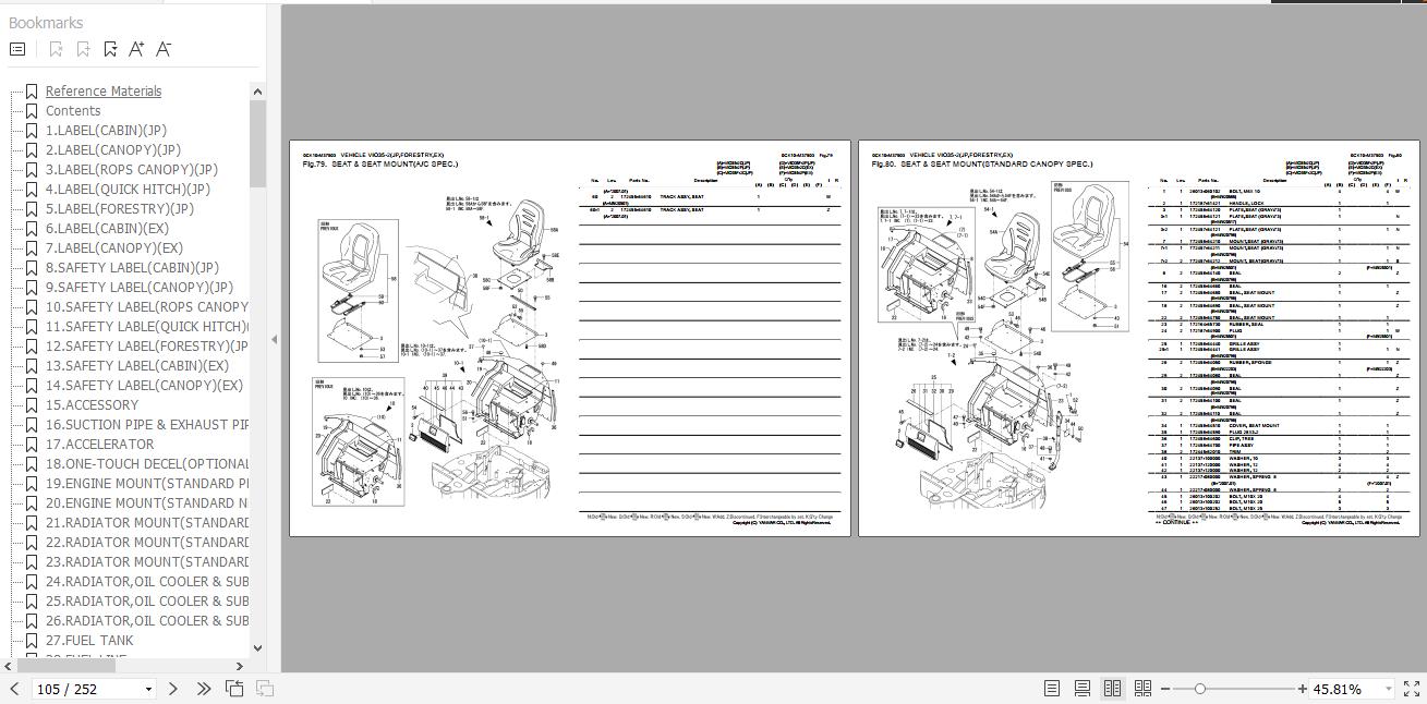 Yanmar Crawler Backhoe VIO35-2 Parts Catalog