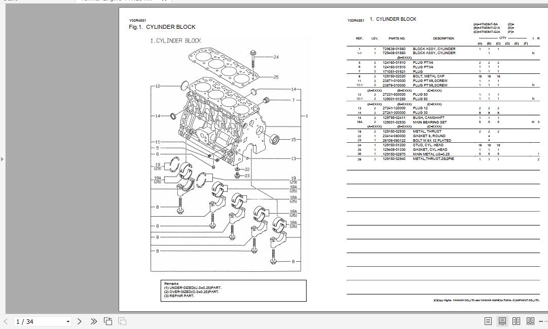 Yanmar Engine 4TN 4TNE 4TNV Parts Catalog