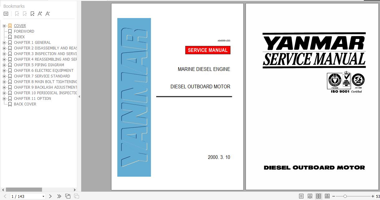 Yanmar Marine Diesel Engine D27 D36A Service Manual A0A5055-JC03