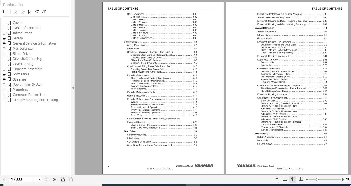 Yanmar Marine Stern Drive ZT350 Servcie Manual 0BZTD-G00100