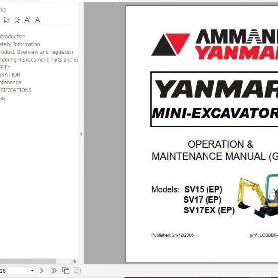 Yanmar Mini Excavator SV05 SV08-1 ViO10-2A (EP) Operation & Maintenance Manual DE EN FR IT
