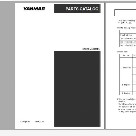 Yanmar Wheel Loader V3-5A V3-5B Parts Catalog 0CS10-M45301EN