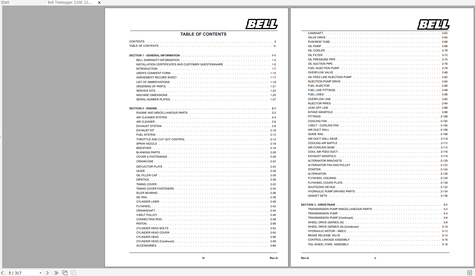 Bell Telelogger 220E 225E MKIII Parts Manual 424211