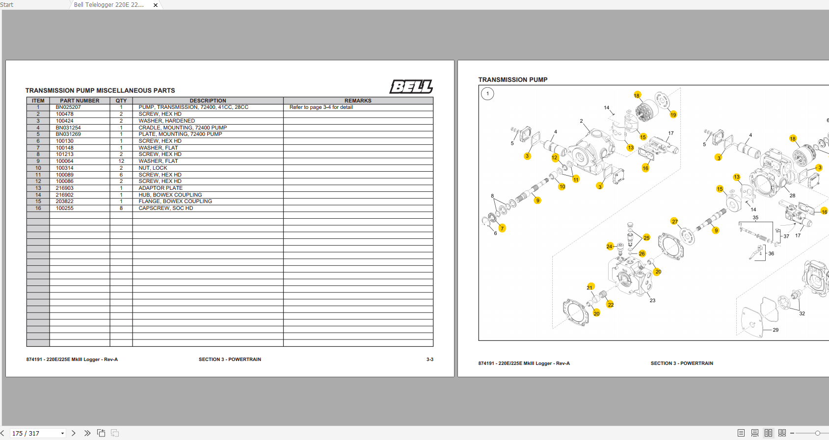 Bell Telelogger 220E 225E MKIII Parts Manual 424211