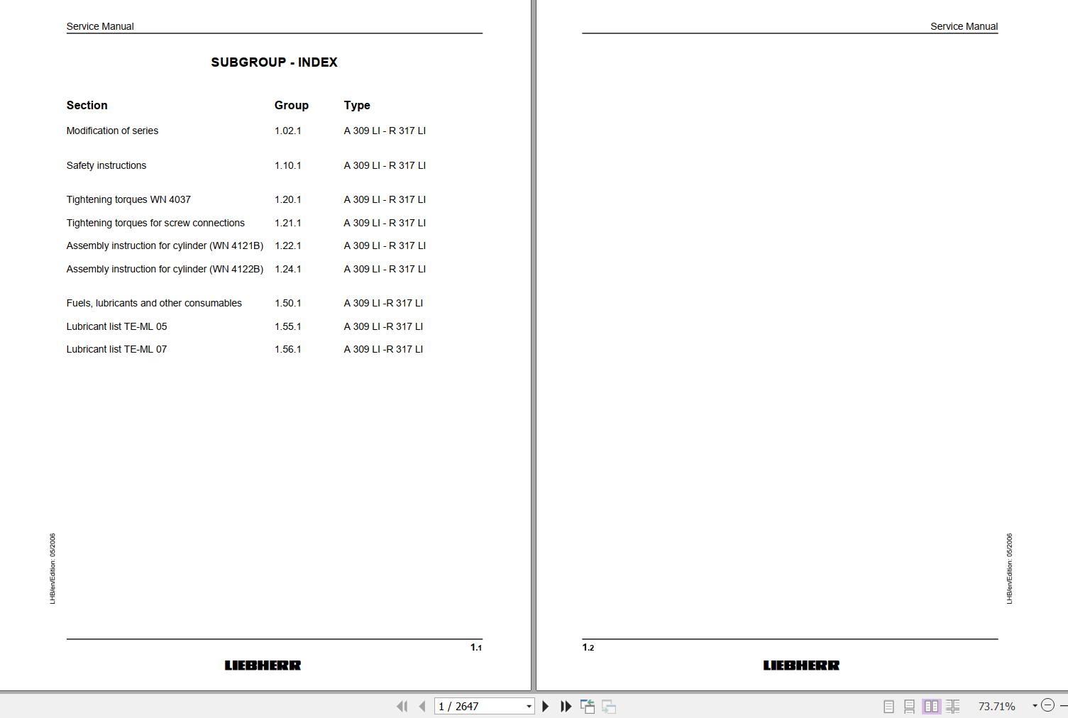 Liebherr Hydraulic Excavator A 309 LI - R 317 LI Service Manual