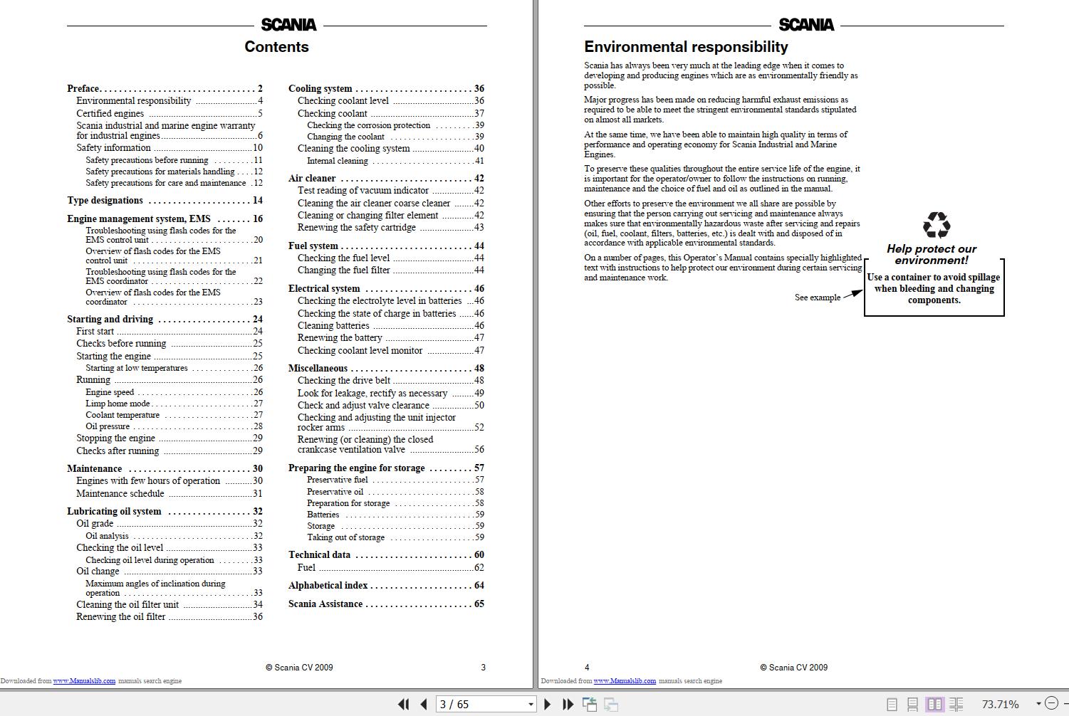 Scania Industrial Engine DI12 DC12 Operator's Manual 2009